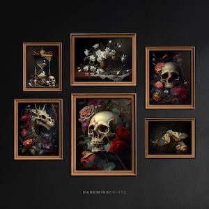 Set of 6 Gothic Prints, Vintage Goth Gallery Wall Set, Floral Macabre ...