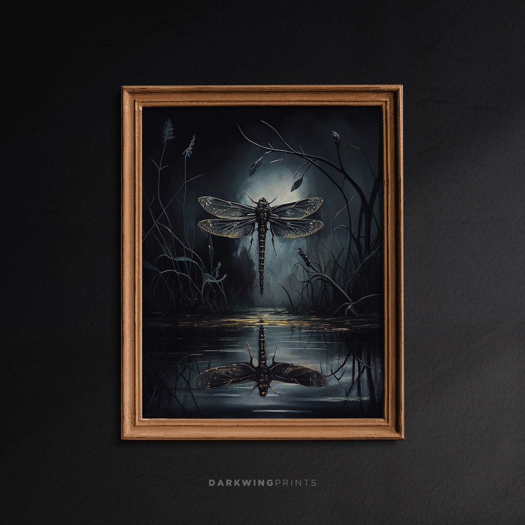 Dragonfly, Goblincore Decor, Cottagecore Wall Art, Moody Animal Art ...