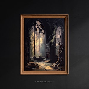 Abandoned Library Printable, Gothic Vintage Library Wall Art, Victorian ...