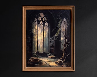 Abandoned Church, Gothic Vintage Library Wall Art, Dark Academia Decor ...