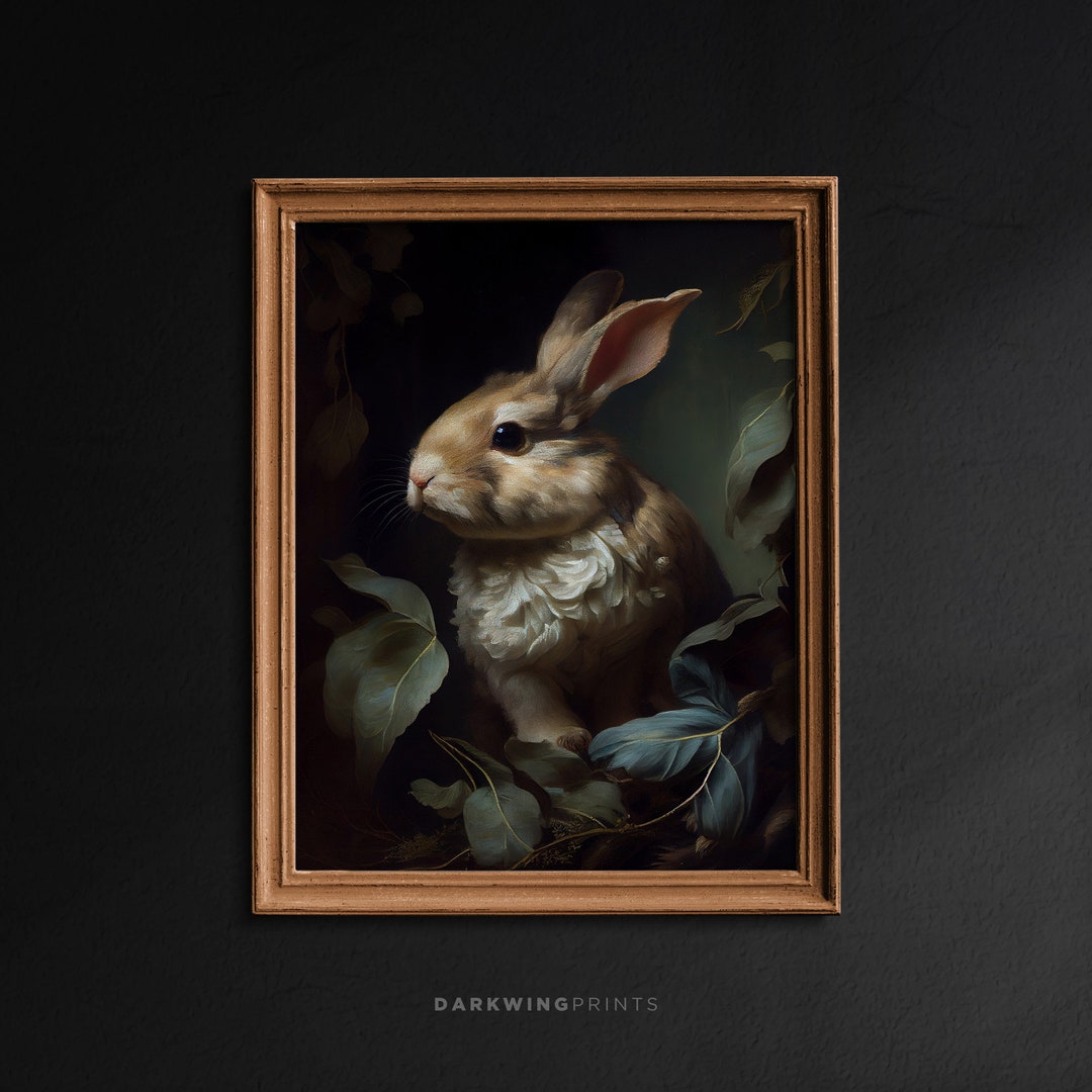 Dark Rabbit Printable Wall Art, Botanical Wildlife Print, Dark Academia ...