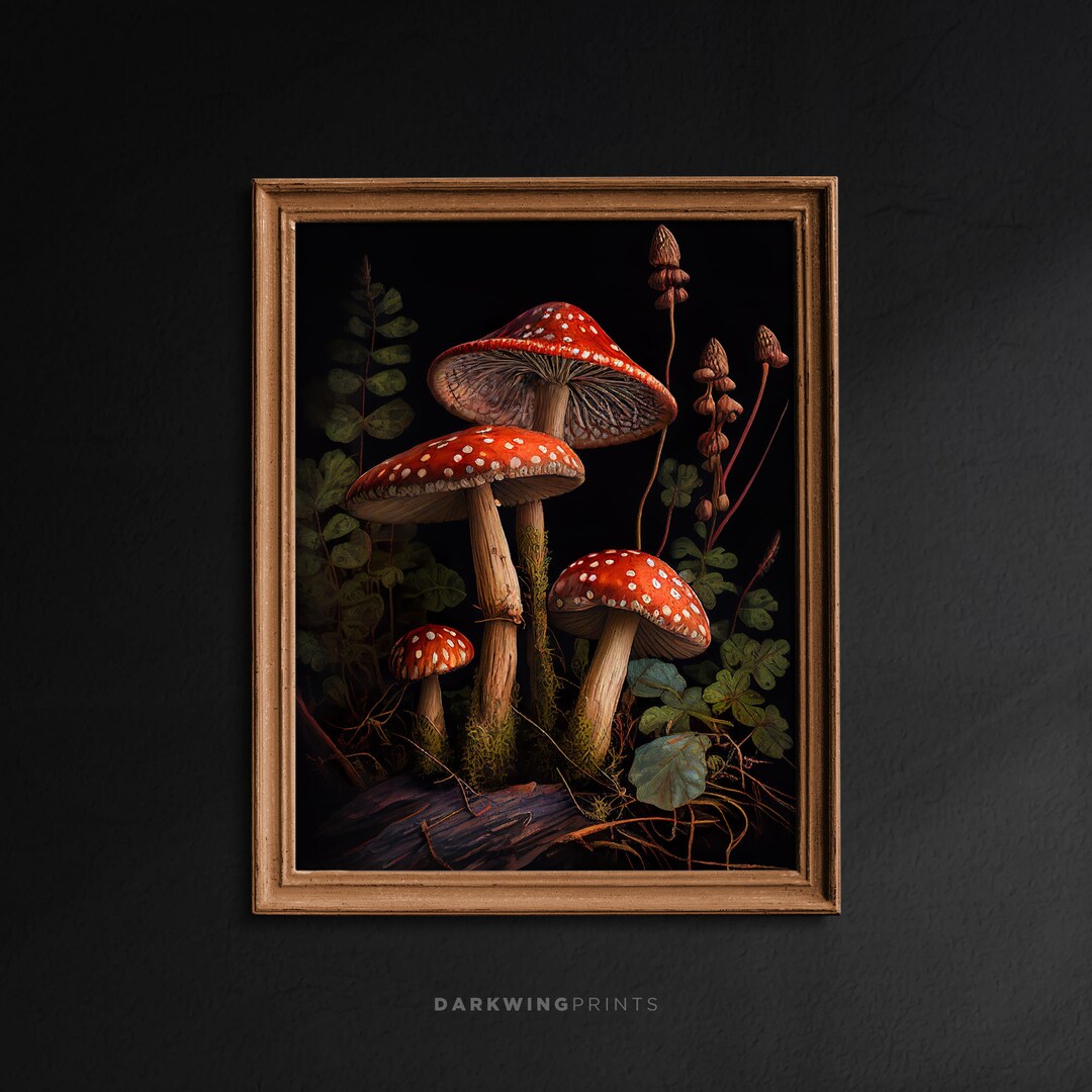 Red Mushrooms Dark Cottagecore Print Mushroom Decor - Etsy