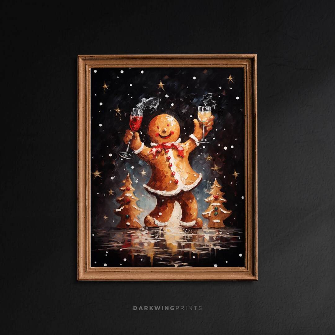 Gingerbread Man in Christmas Party, Christmas Wall Art, Cute Kitchen ...