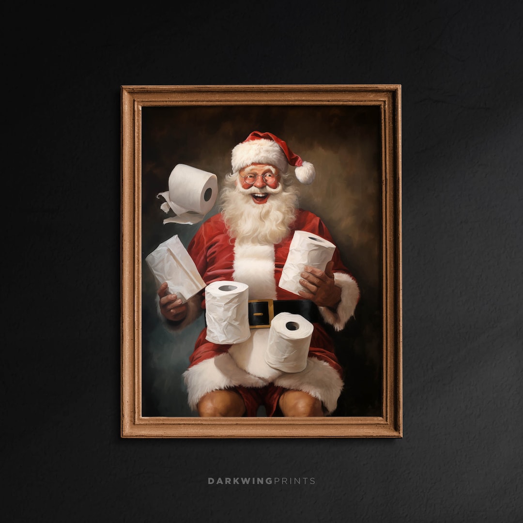Santa Bathroom Art, Toilet Humor Decor, Vintage Christmas Holiday Wall ...