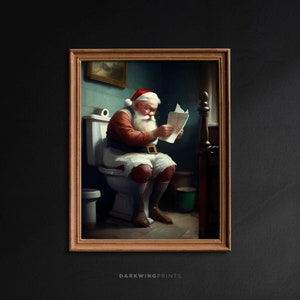 Santa Claus on Toilet, Santa in Bathroom Print, Christmas Decoration ...