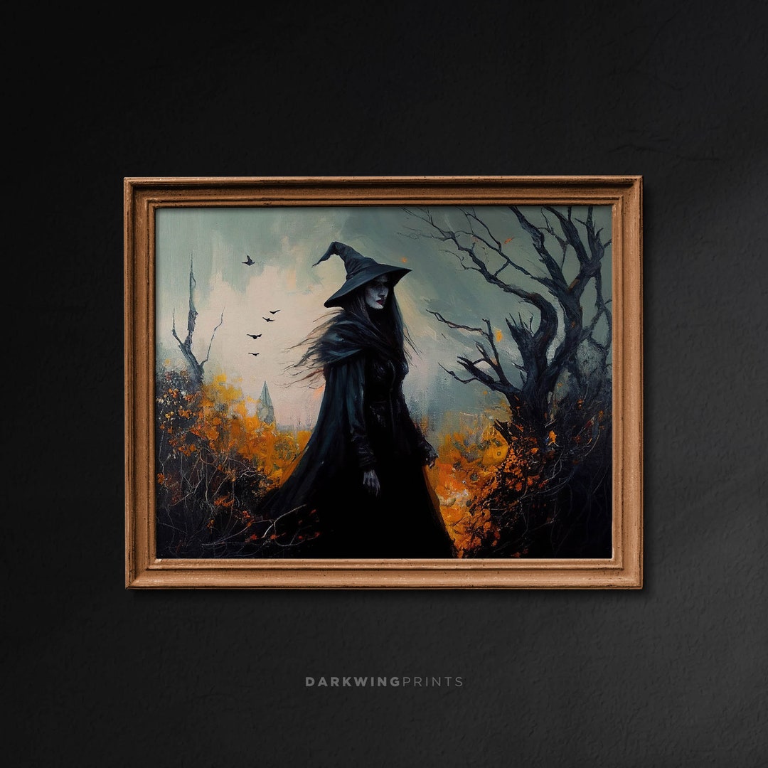 Fall Witch Decor, Printable Vintage Witch, Halloween Rustic Wall Art ...