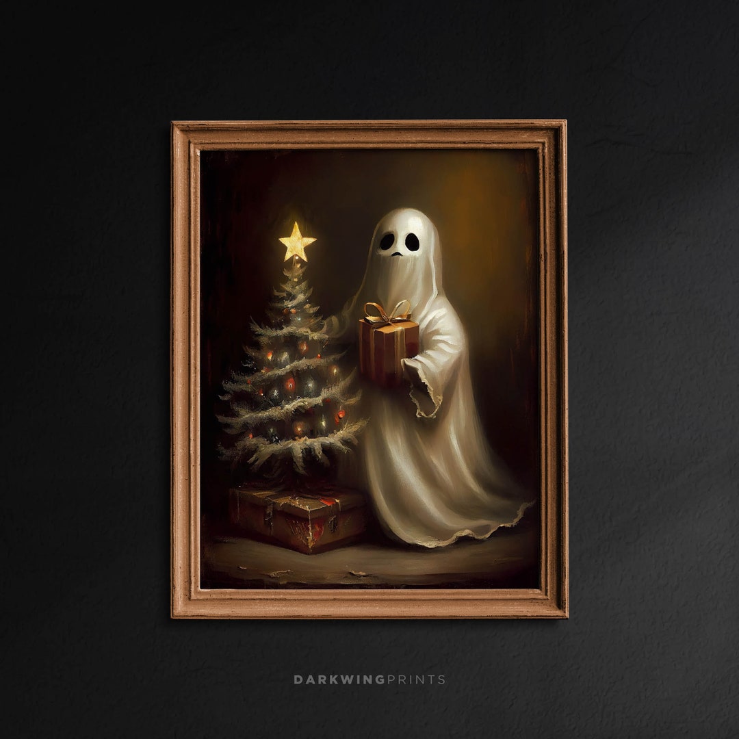 Christmas Ghost Art Print, Vintage Poster, Halloween Decor, Christmas ...