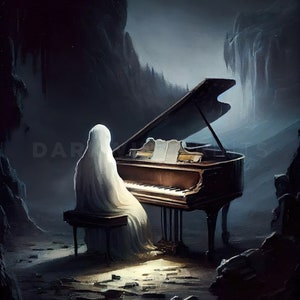 Ghost Playing Piano, Dark Academia, Ghost Print, Vintage Poster, Spooky ...