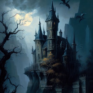 Dracula's Castle, Dark Castle Oil Painting, Artwork Gothic Home Decor ...