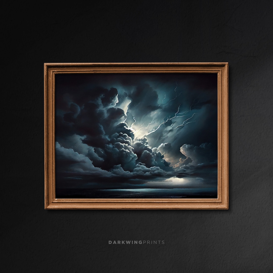 PRINTABLE Moody Vintage Cloud Oil Painting, Dark Wall Art, Celestial ...