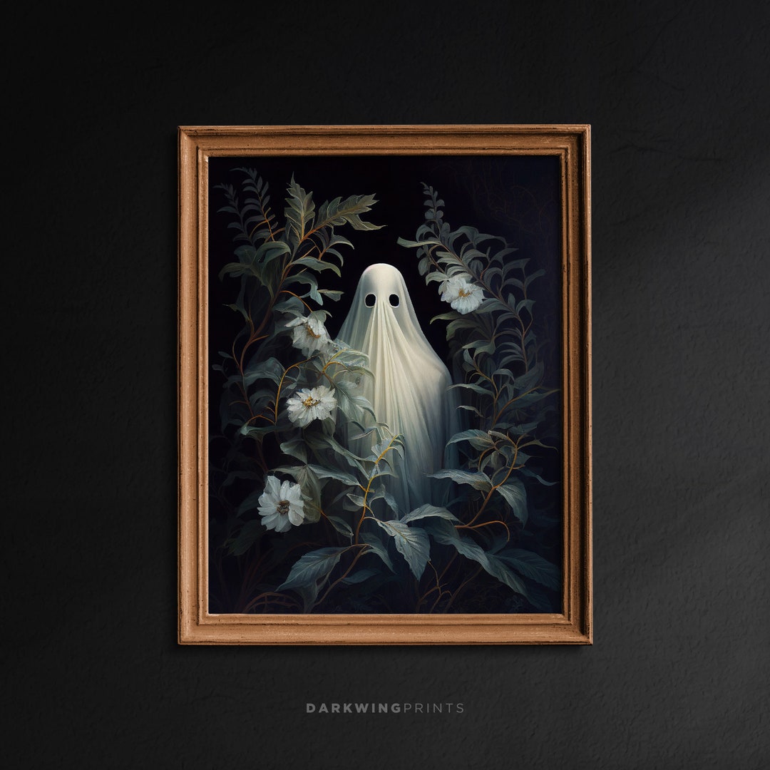 Floral Ghost Printable Wall Art, Antique Oil Painting, Spooky Decor ...