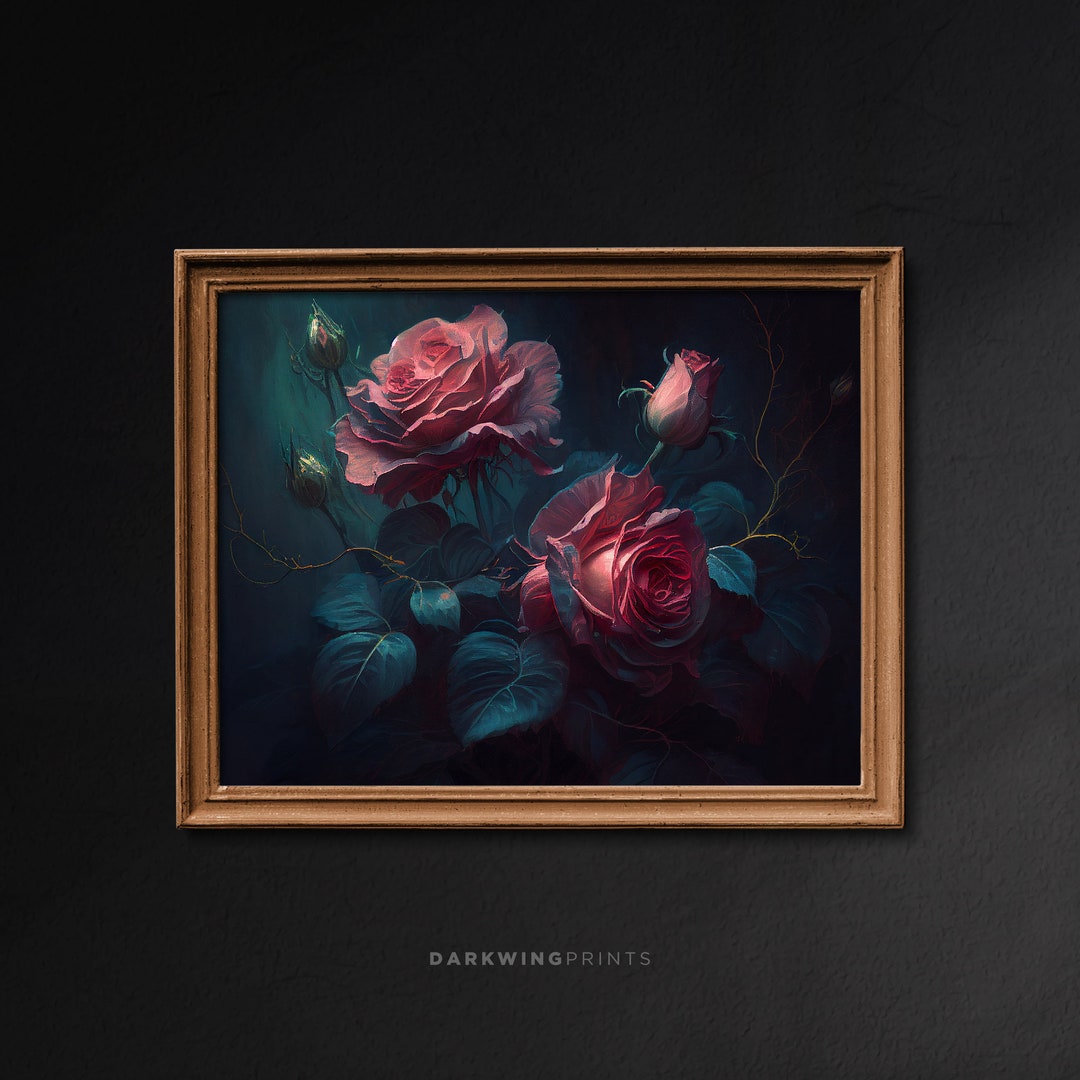 Dark Floral Still Life Oil Painting, Dark Academia Decor, Dark ...