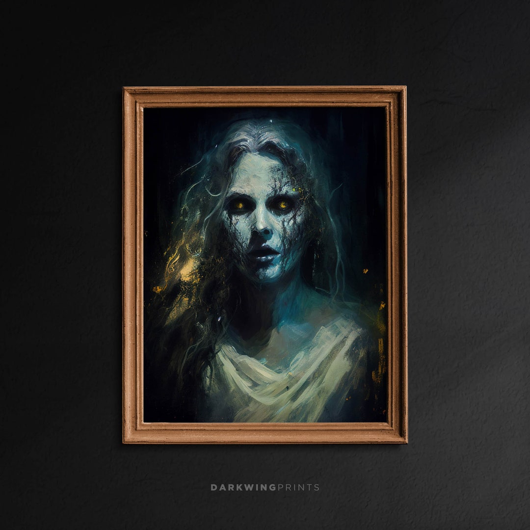 Horror Woman Portrait Art Print Poster, Scary Gothic Oil Painting, Dark ...