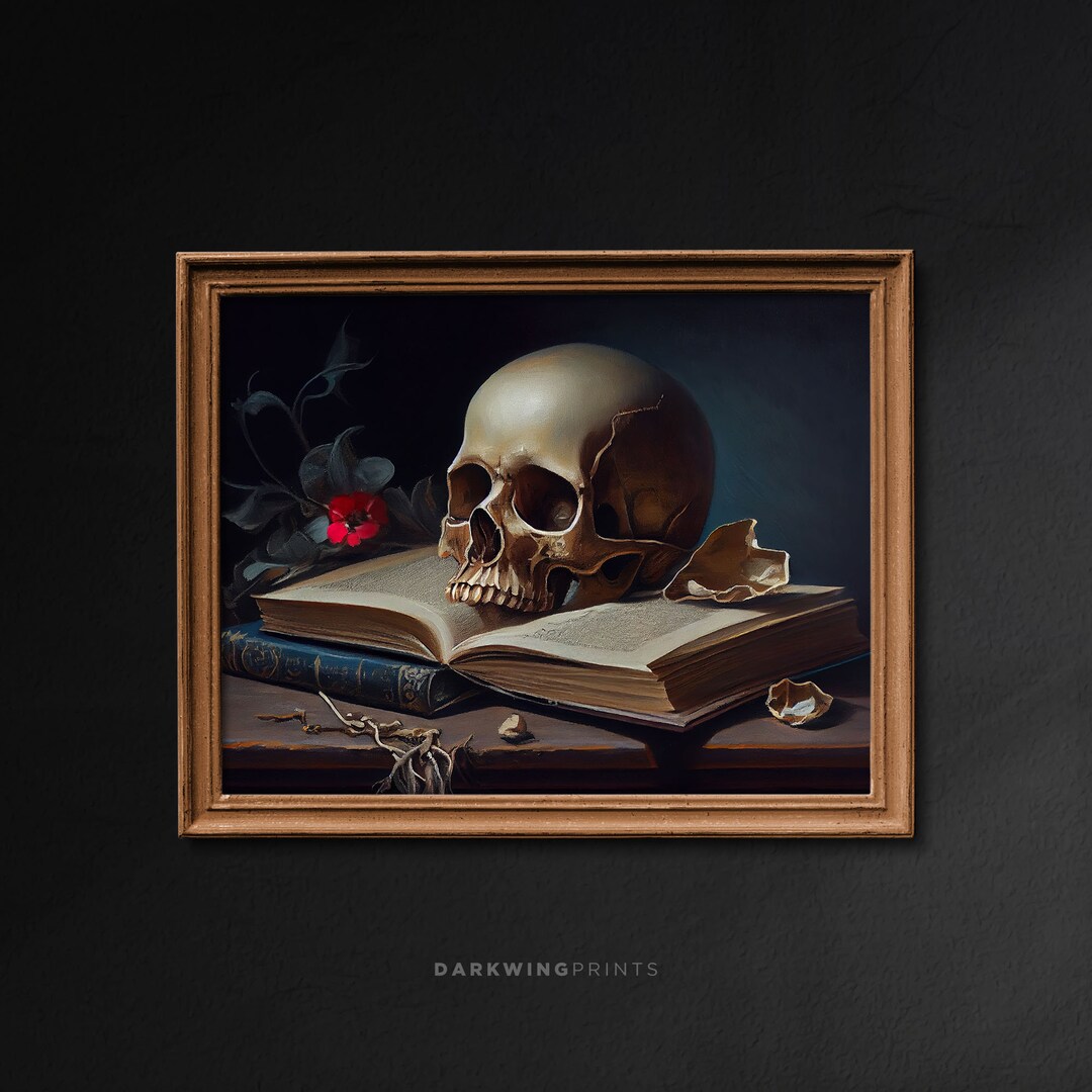 Gothic Skull and Book Vintage Poster, Gothic Wall Decor, Art Poster ...