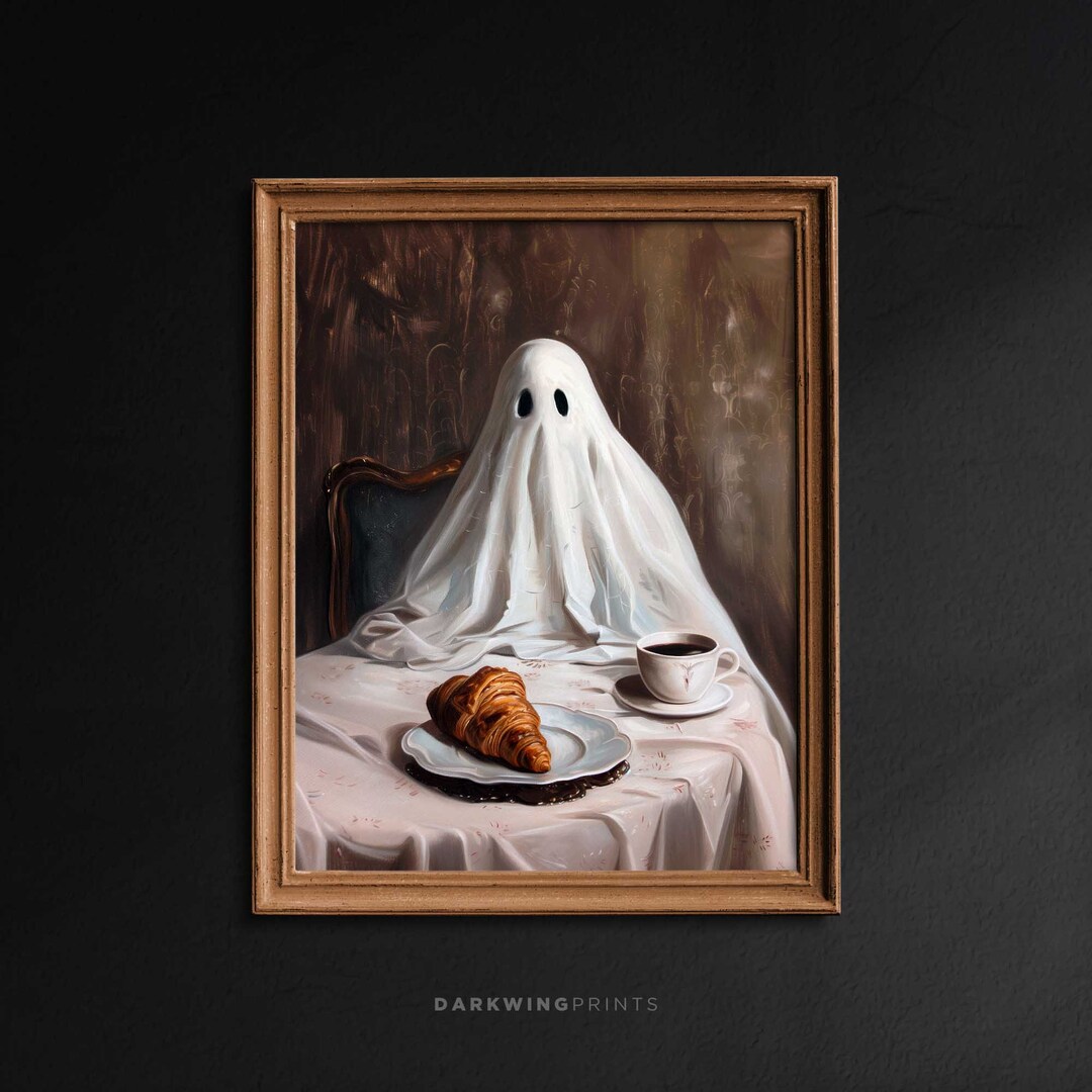 French Cafe Croissant Ghost Print, Retro Drink Poster, Kitchen Decor ...