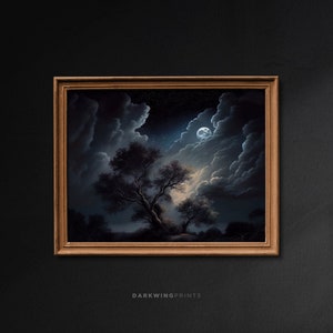 Moon and Tree Vintage Painting Digital Print, Dark Aesthetic Decor ...