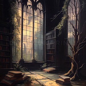 Abandoned Library Printable, Gothic Vintage Library Wall Art, Victorian ...