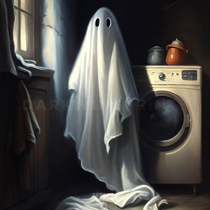 Ghost on Laundry Day, Dark Bathroom Romantic Ghost Decor, Halloween ...