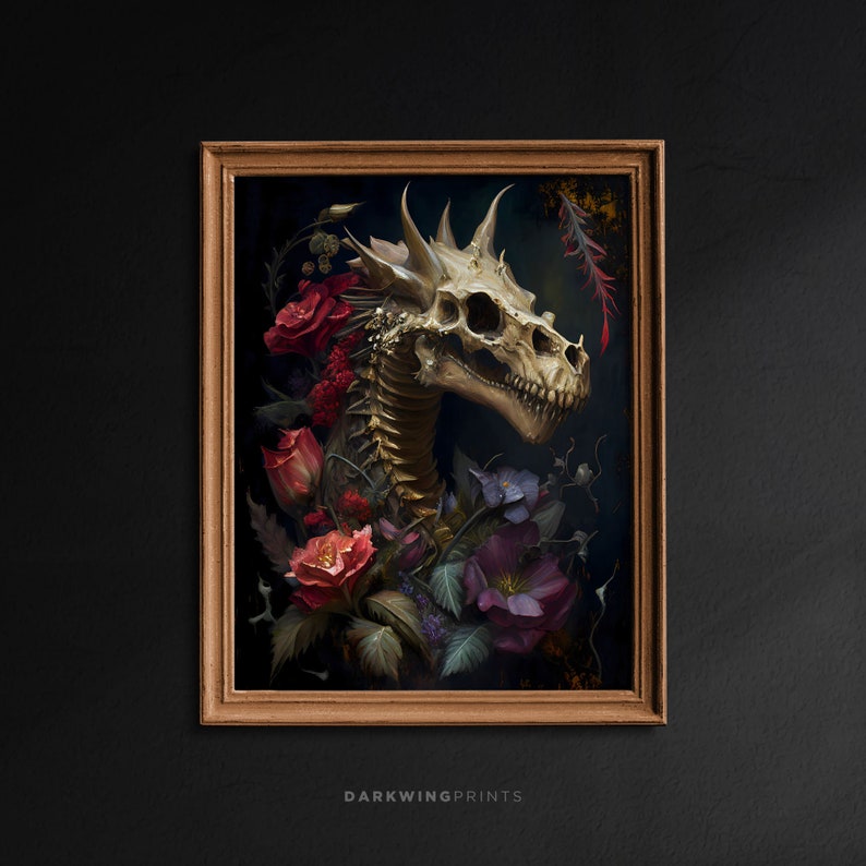 Botanical Dragon, Dark Cottagecore Wall Art, Gothic Home Decor, Moody ...