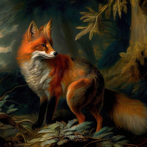 Fox Painting Printable Wall Art, Fox Print Digital Download, Vintage ...