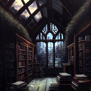 Victorian Gothic Library, Dark Academia Decor, Goth Vintage Books Wall ...