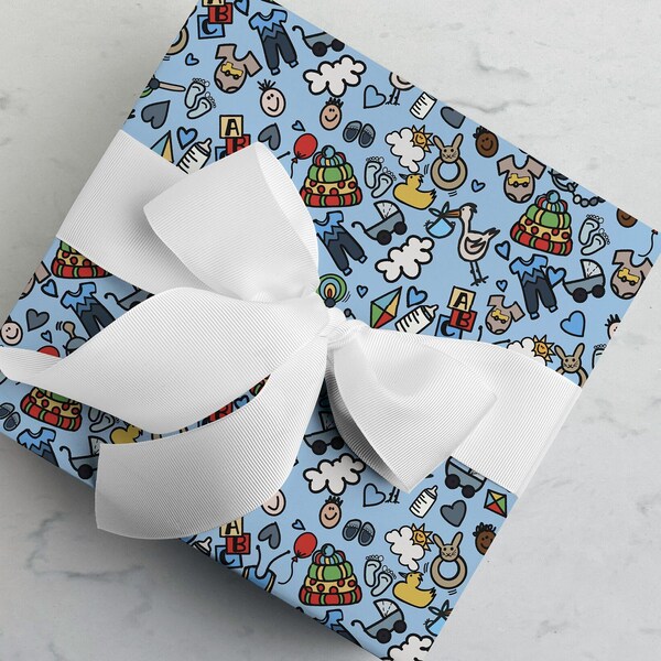 Baby Boy Stork Wrapping Paper - Etsy