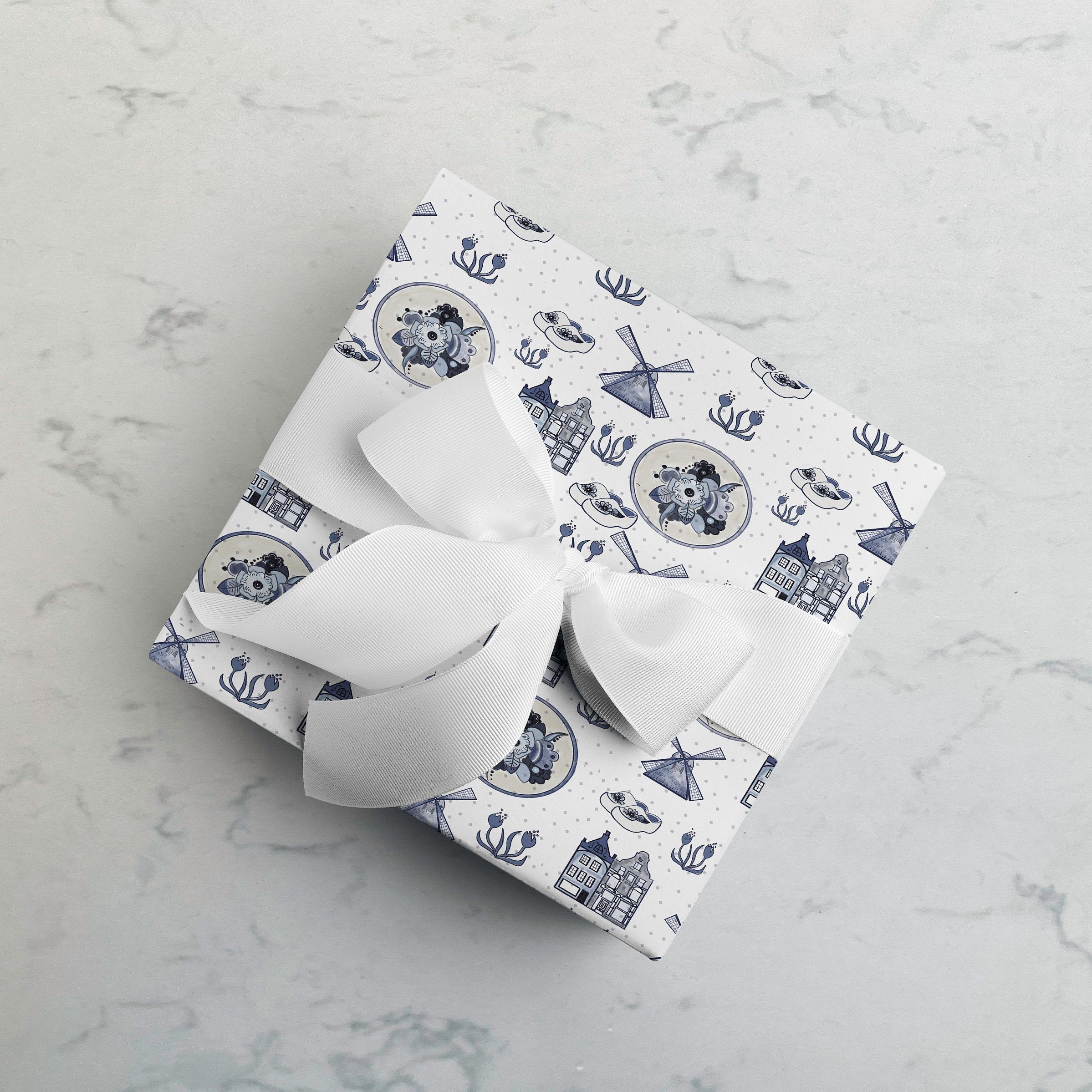 Dutch Wrapping Paper, Dutch Gift Wrap, Wooden Shoes, Tulips, Canal ...