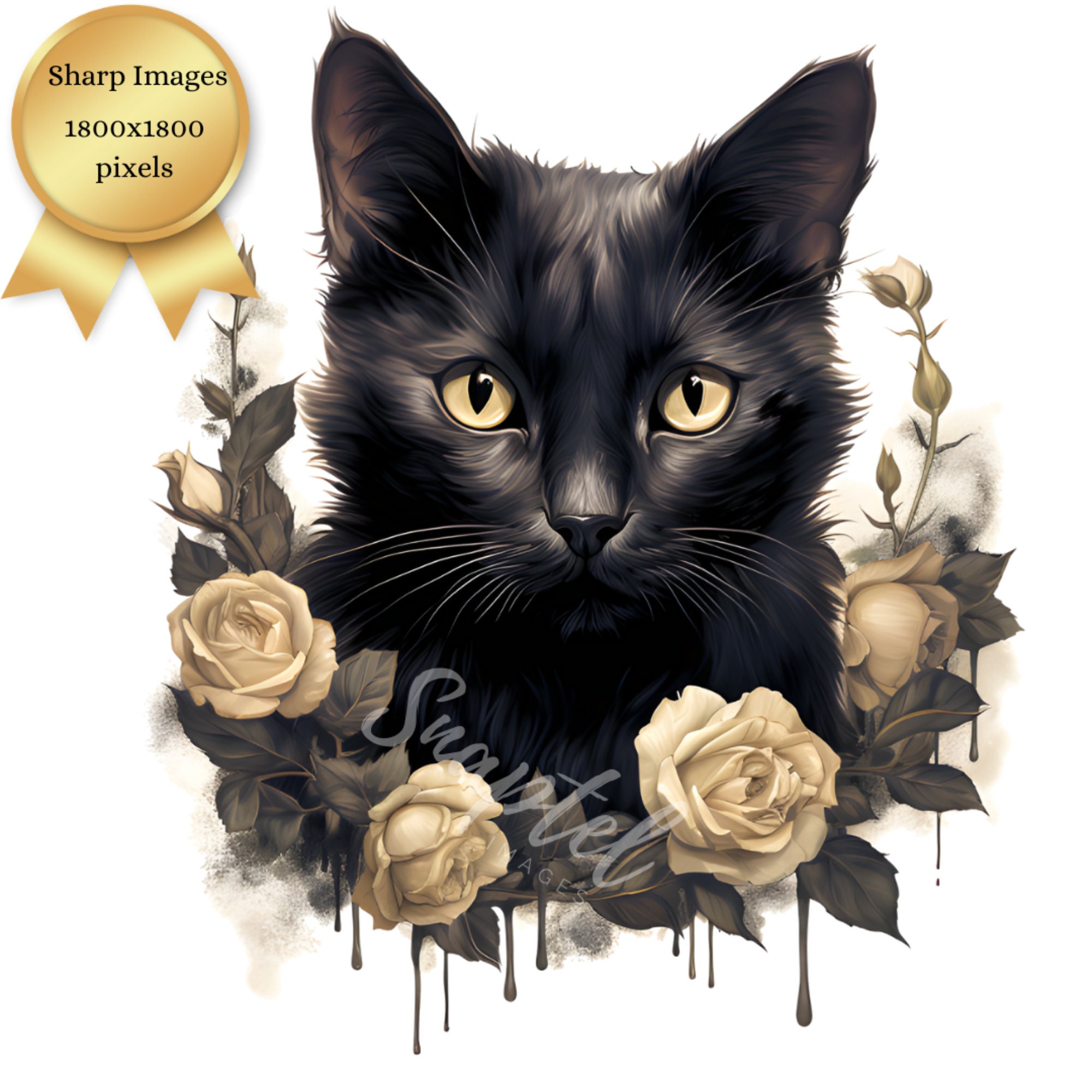 Vintage Black Cats Clipart 12 HQ Digital Pngs Transparent Background ...