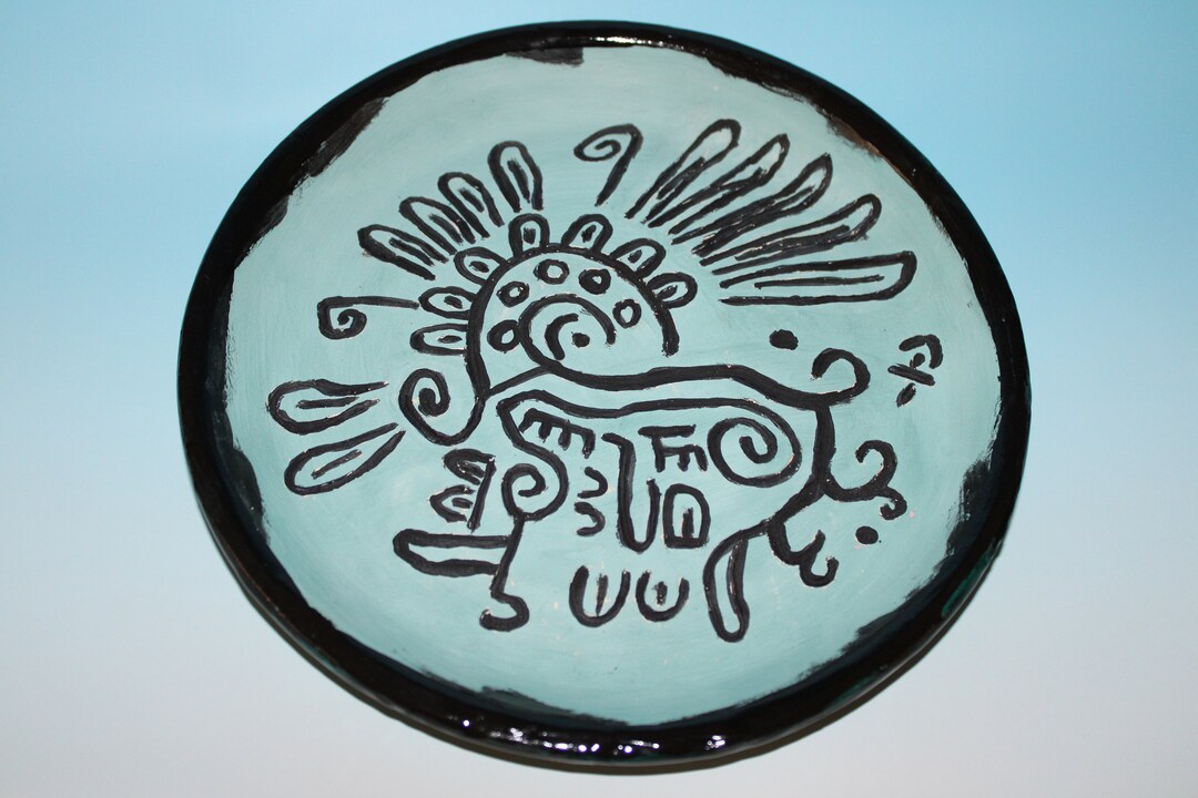 Aztec Fire Serpent Plate. RARE. Hand Carved From Mexican Stamp. - Etsy