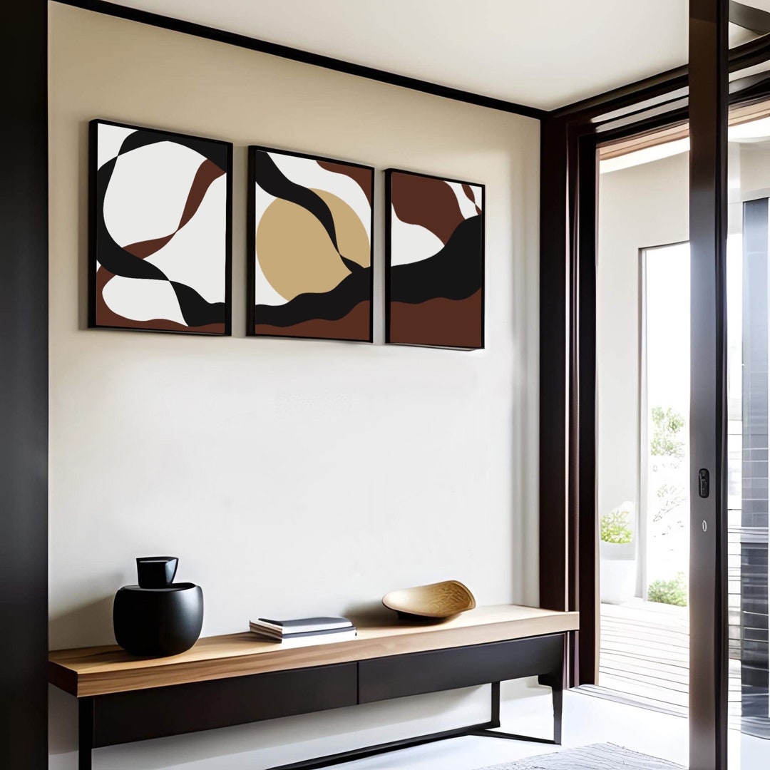 Foyer Wall Art Set Japandi Wall Art Set Entryway Print Set Brown Office ...