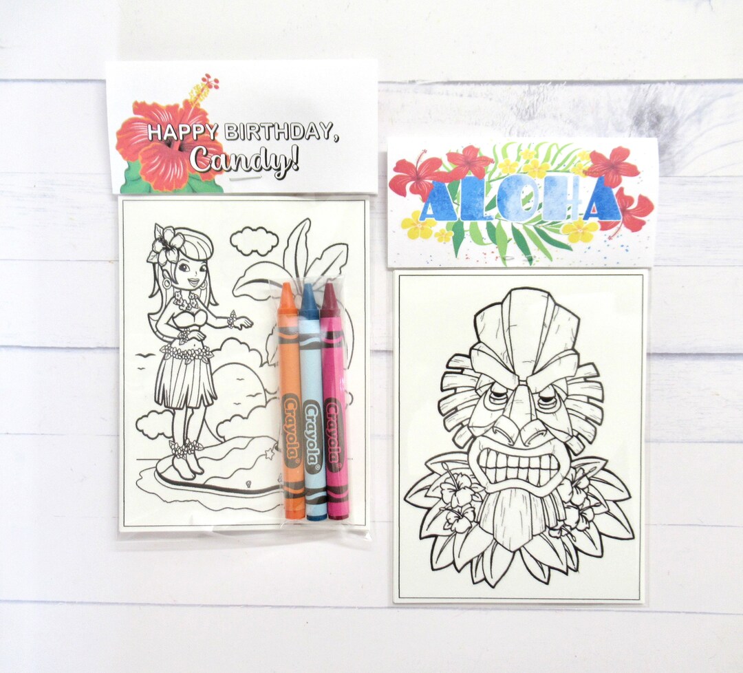 Tropical Luau Mini Coloring Pages and Crayons 1 Bag 1 Child Aloha Party ...