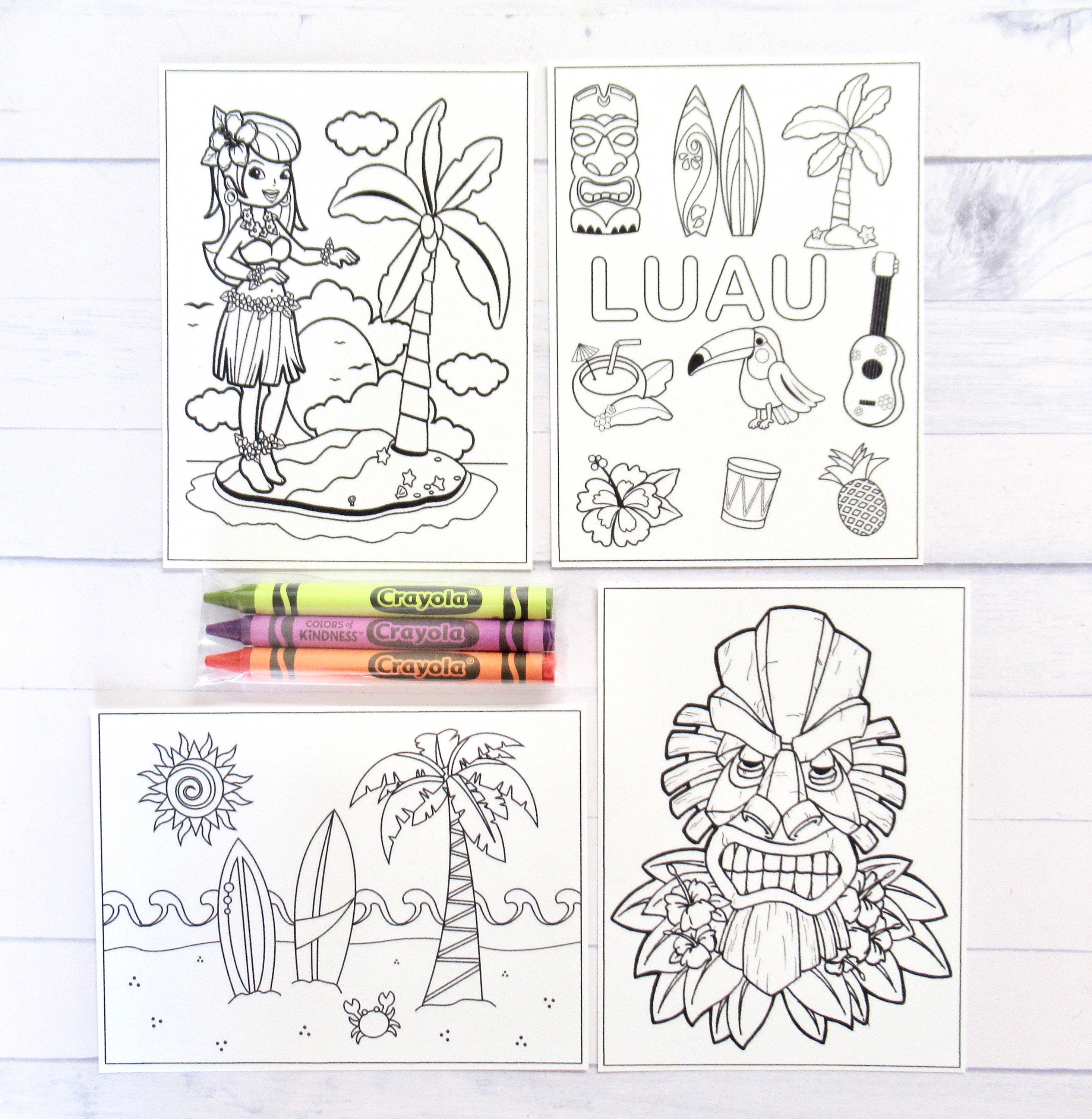 Tropical Luau Mini Coloring Pages and Crayons 1 Bag 1 - Etsy