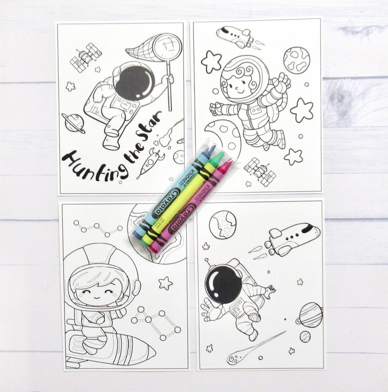 Pink Astronaut Mini Coloring Pages and Crayons 1 Bag 1 Child Astronaut ...