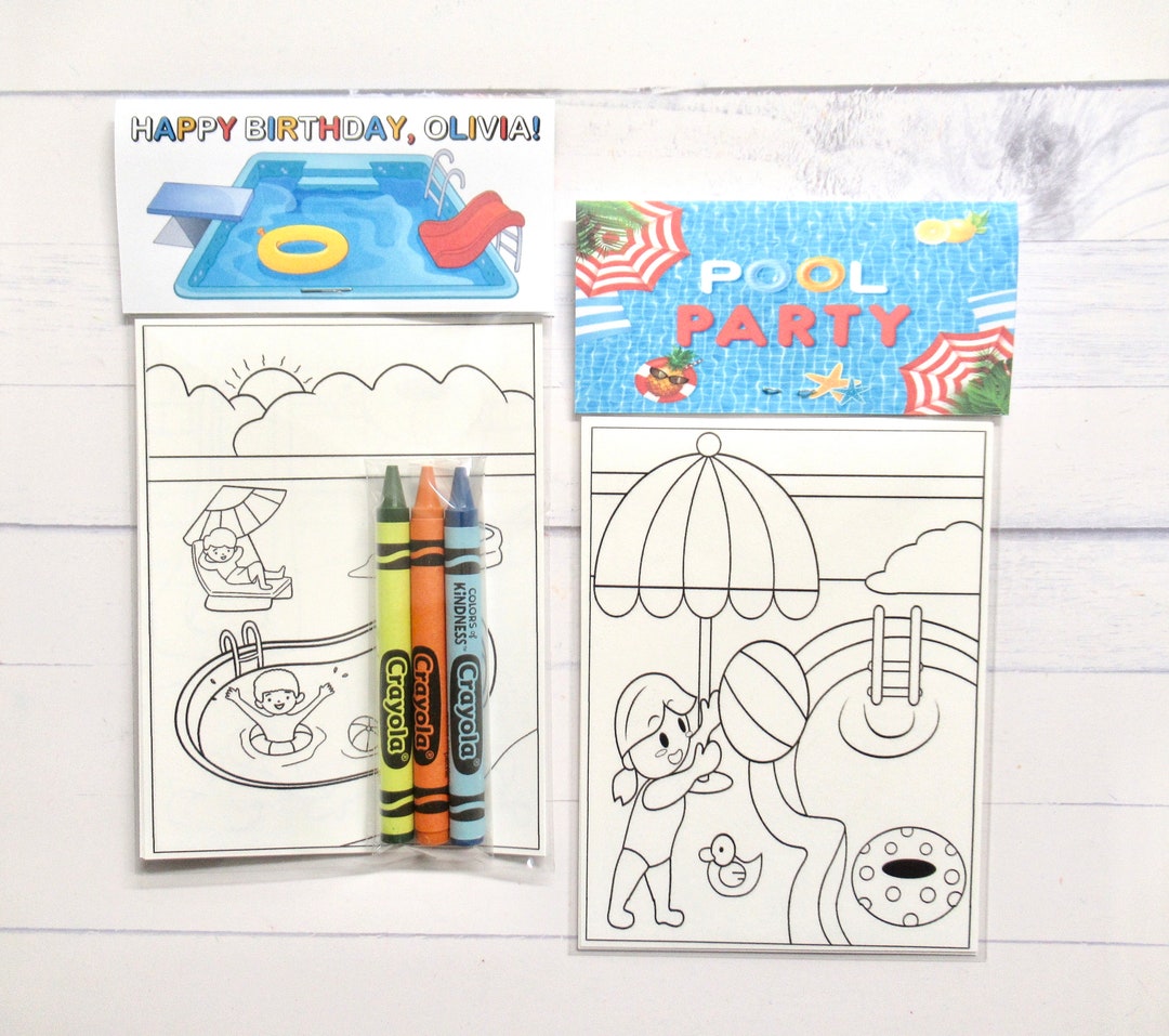 Pool Party Coloring Pages and Crayons 1 Bag 1 Child Pool Party Favors ...