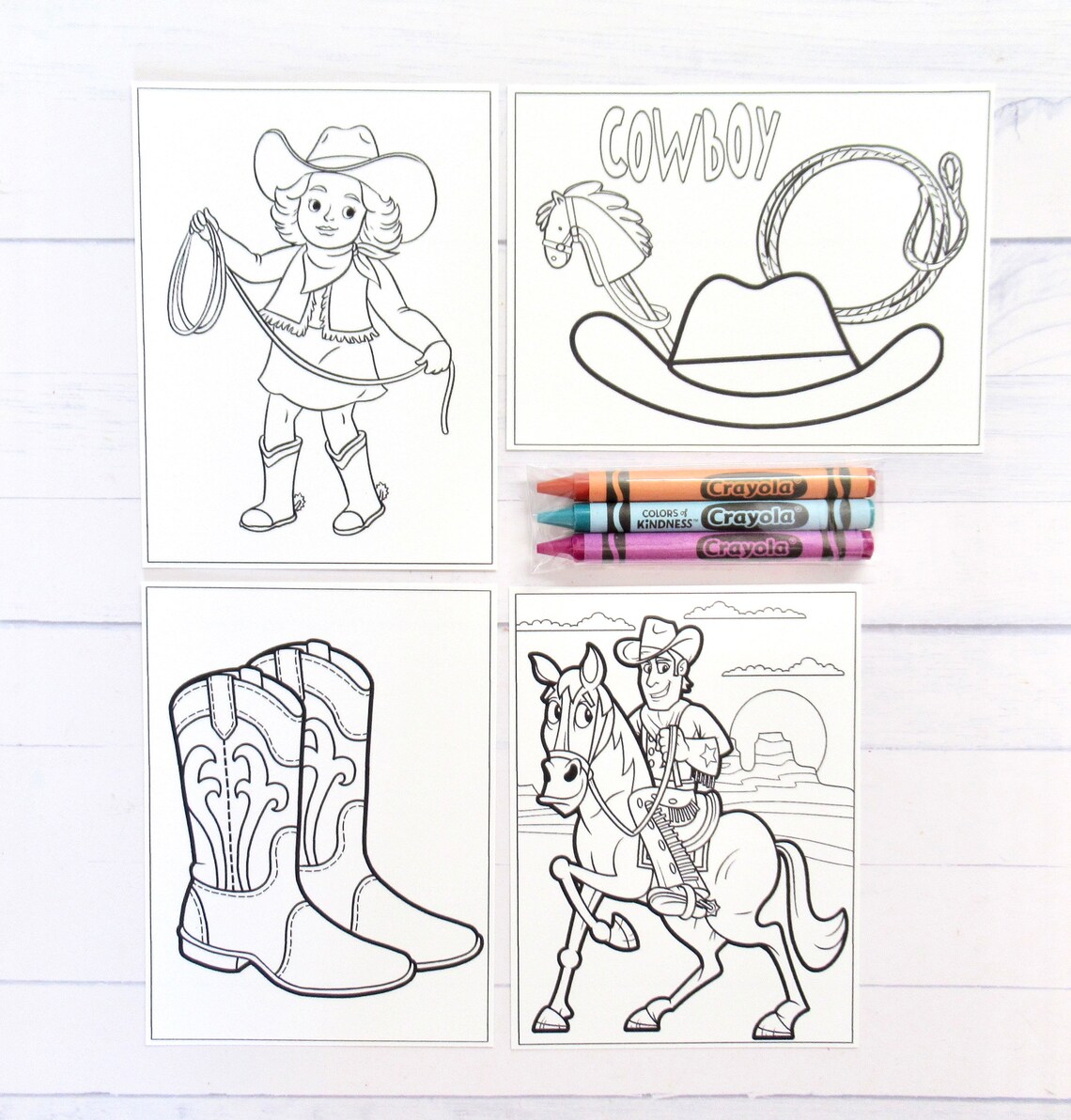 Western Cowboy Mini Coloring Pages and Crayons 1 Bag 1 Child Cowboy ...
