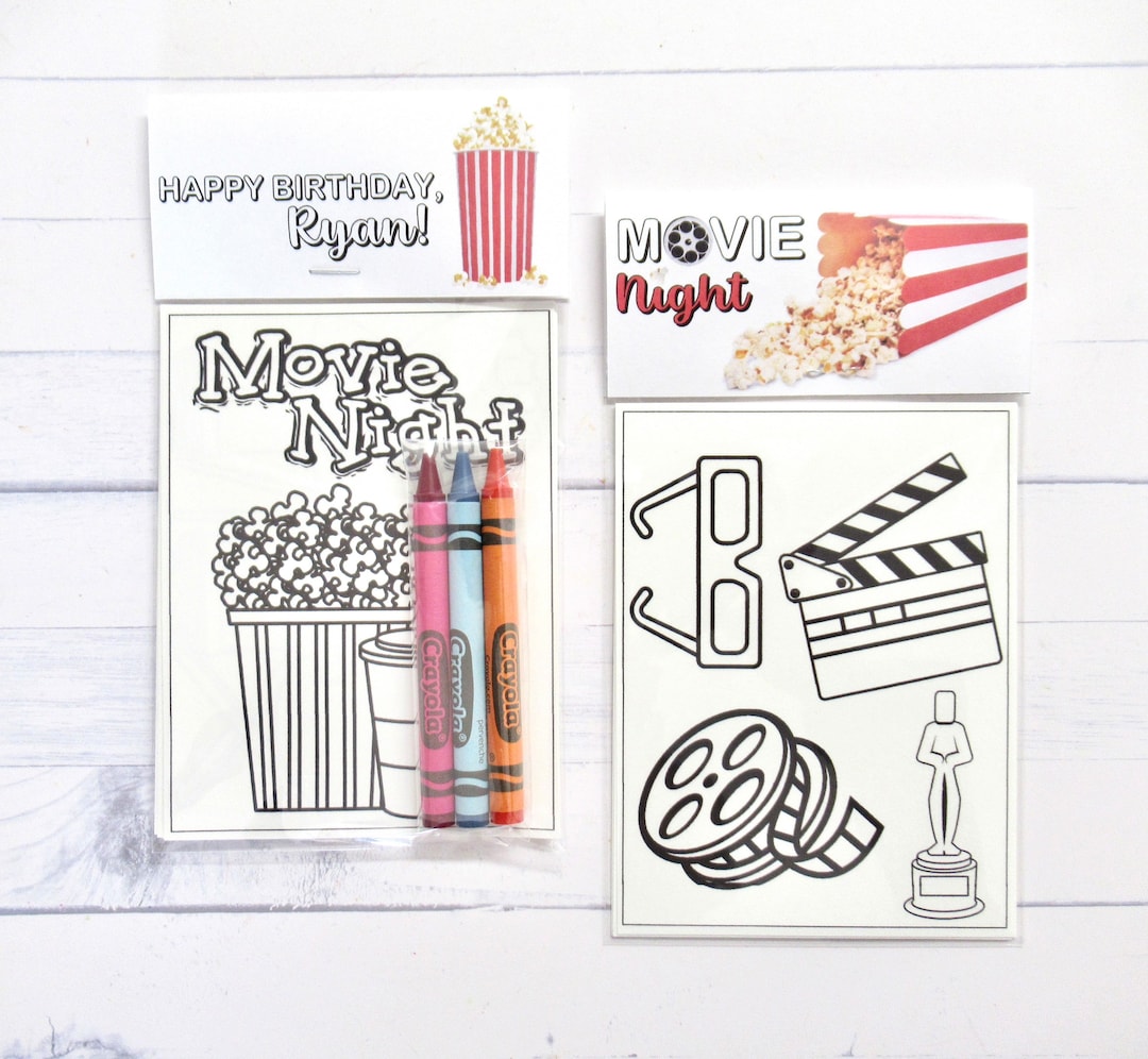 Movie Night Mini Coloring Pages and Crayons 1 Bag 1 Child Movie Night ...