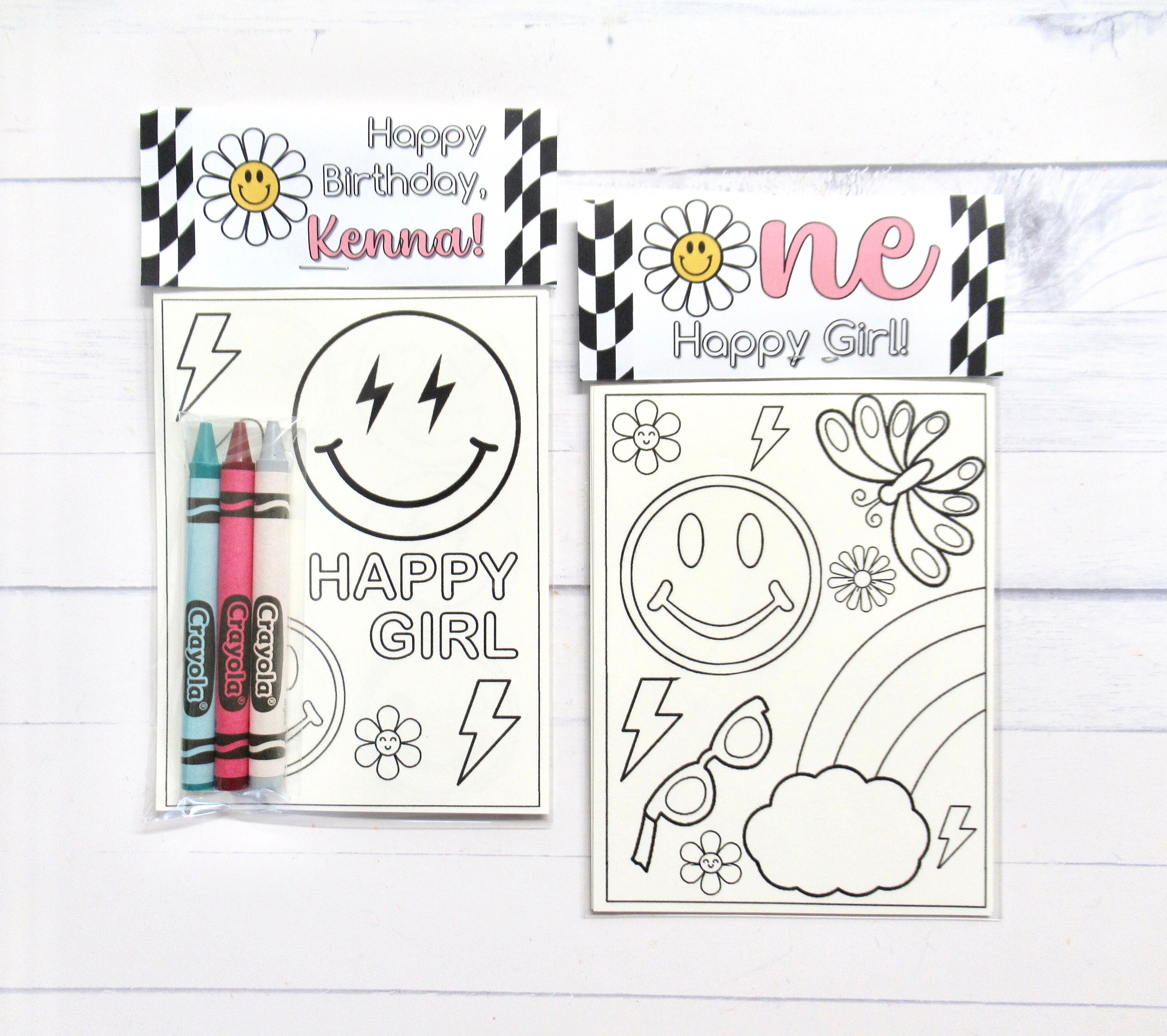 Retro One Happy Girl Coloring Pages and Crayons 1 Bag 1 - Etsy