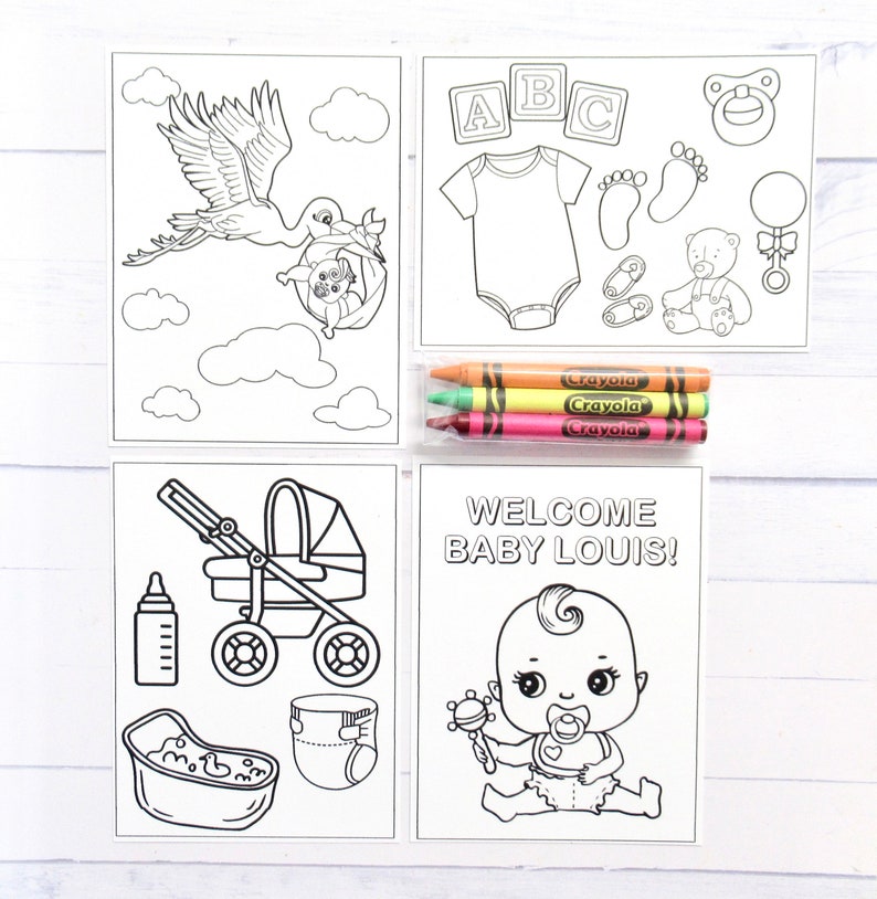 Welcome Baby Coloring Pages and Crayons - 1 Bag (1 Child) - Baby Shower ...