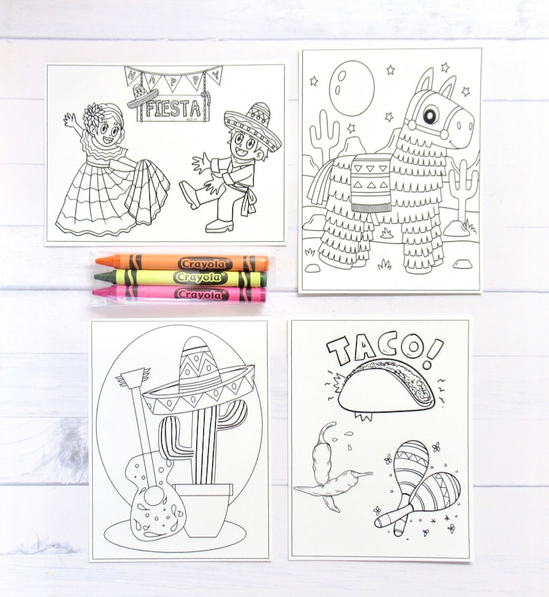 Fiesta Party Mini Coloring Pages and Crayons 1 Bag 1 Child Mexican ...