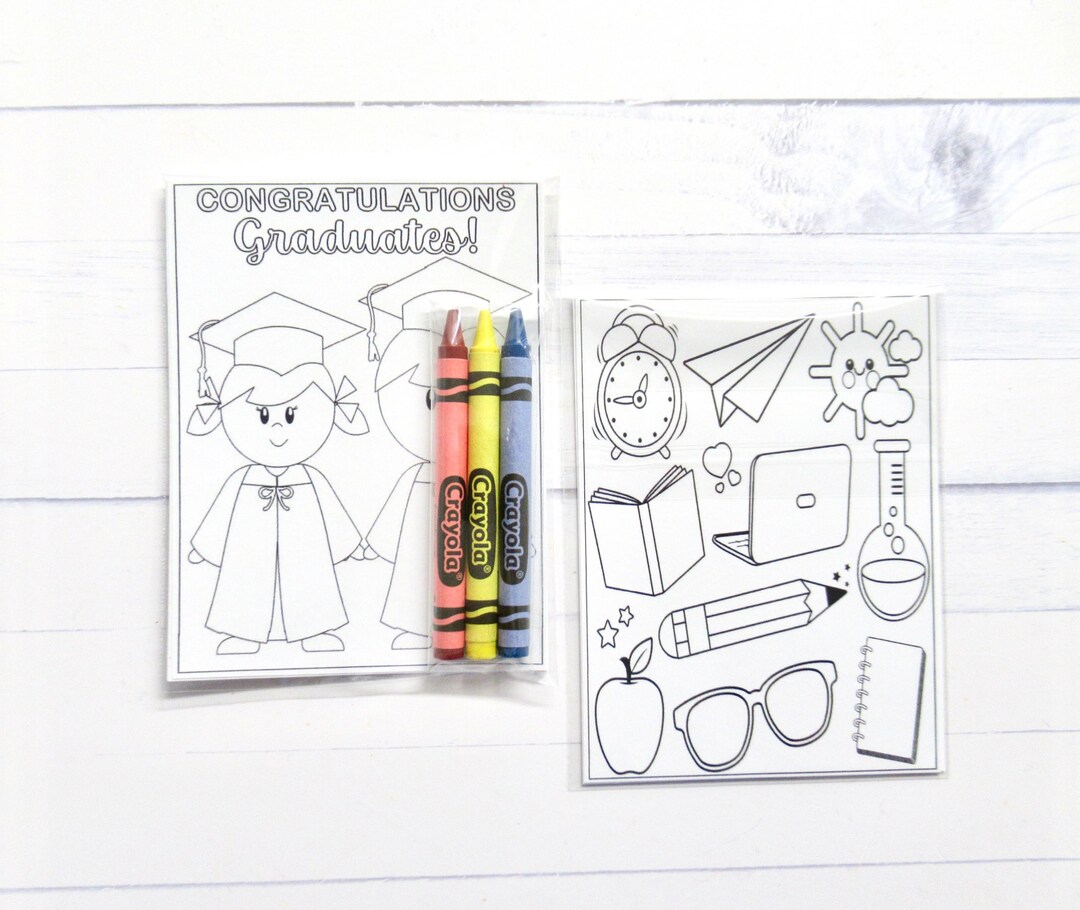 Kids Graduation Mini Coloring Pages and Crayons - 1 Bag (1 Child ...