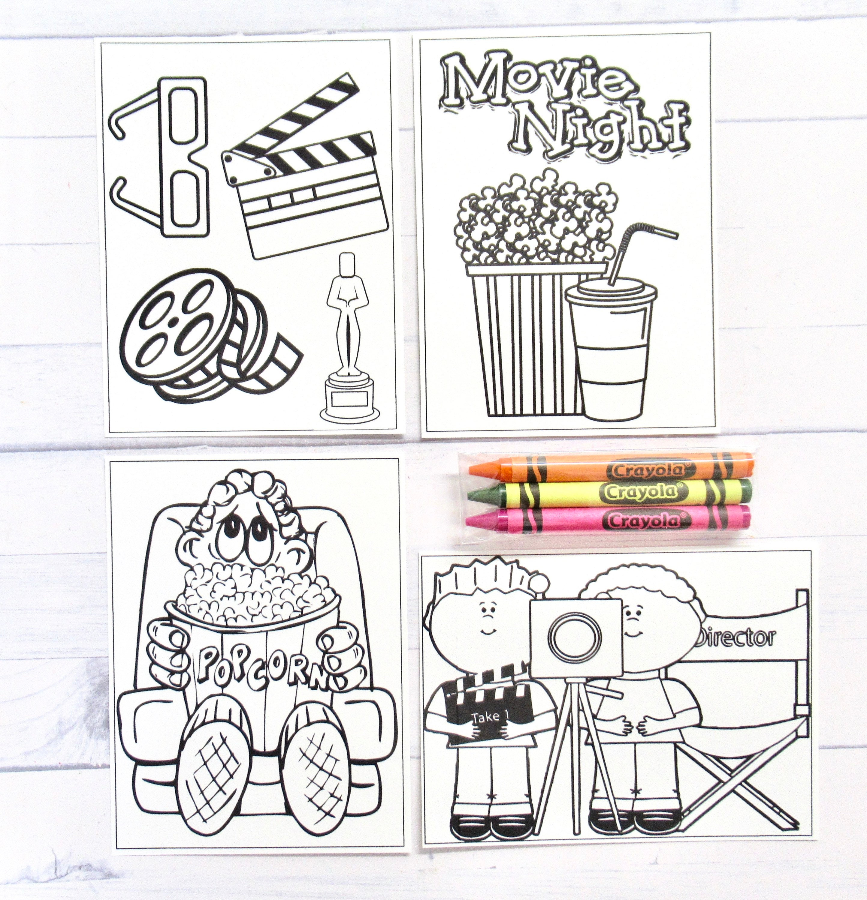 Movie Night Mini Coloring Pages and Crayons - 1 Bag (1 Child) - Movie ...