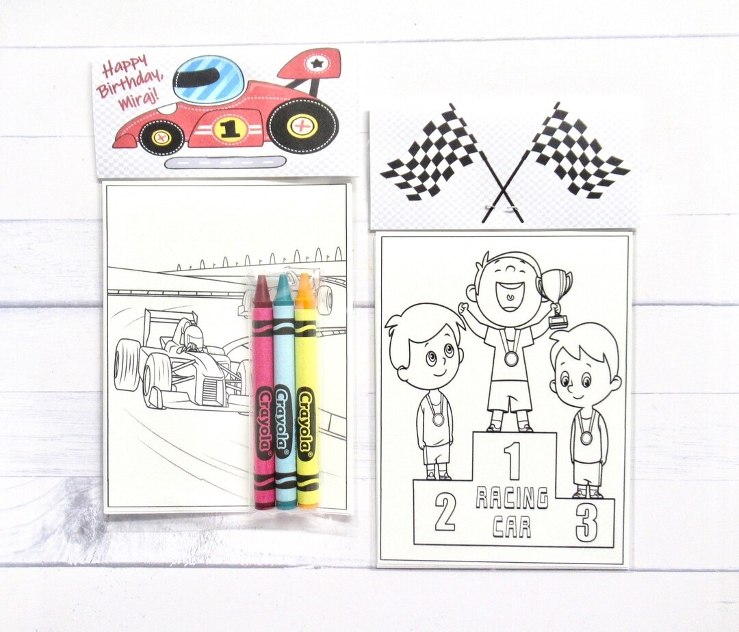 Vintage Race Car Mini Coloring Pages and Crayons 1 Bag 1 Child Race Car ...