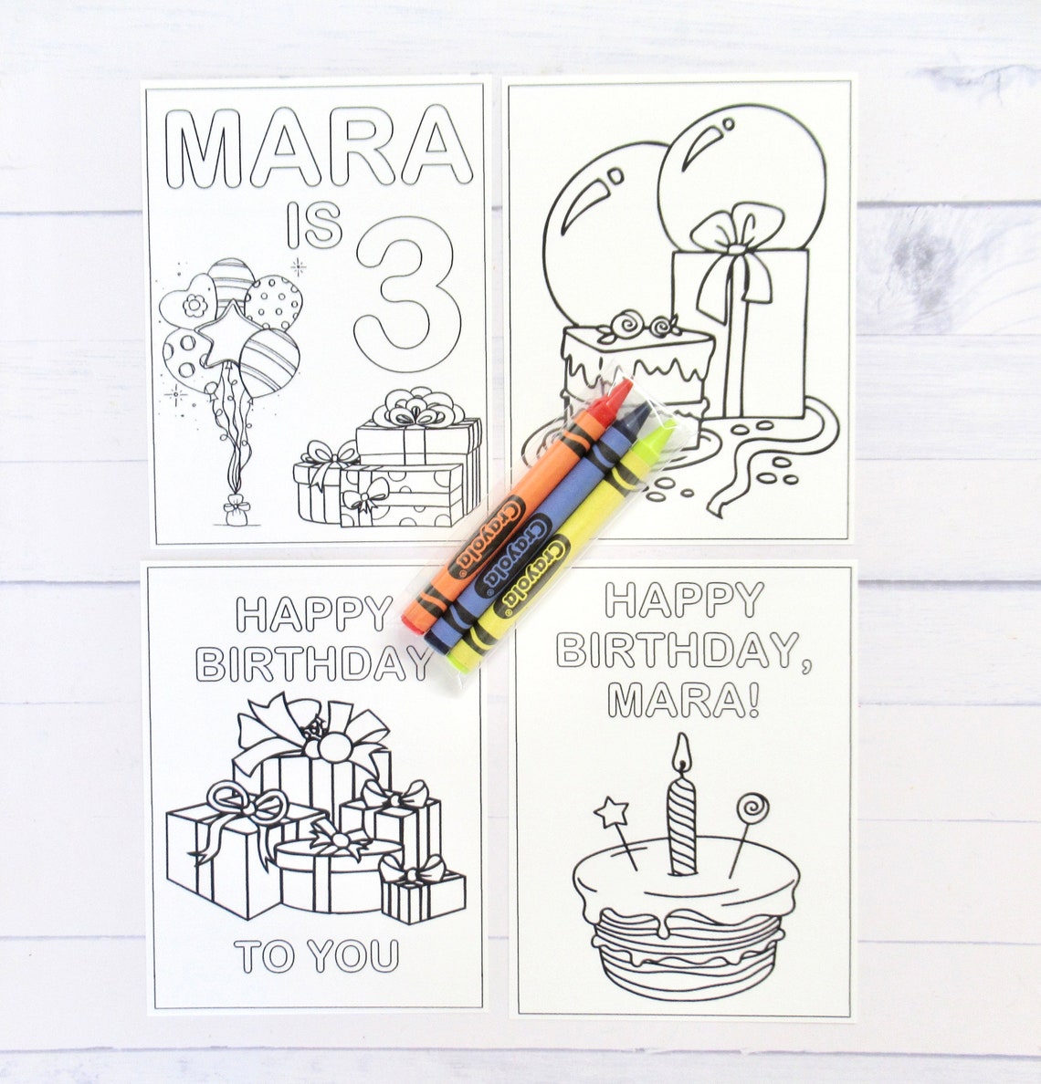 Personalized Happy Birthday Coloring Pages and Crayons 1 Bag 1 Child ...