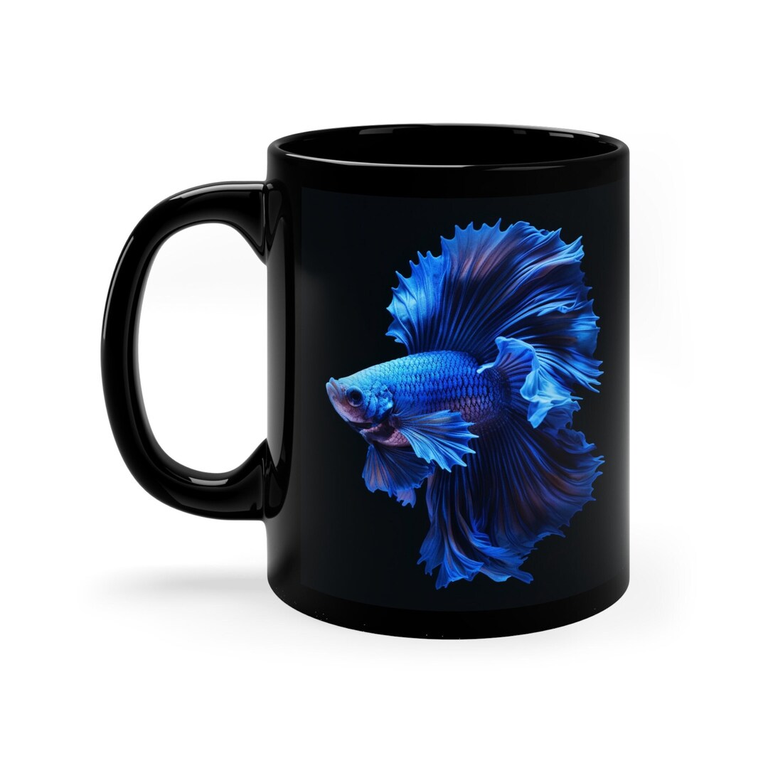 Blue Betta Coffee Mug Blue Betta Black Mug Unique Betta Mug Gift Blue ...