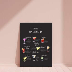 Gin Cocktails Recipe Print,drink Bar Poster, Kitchen Decor, Cocktail ...