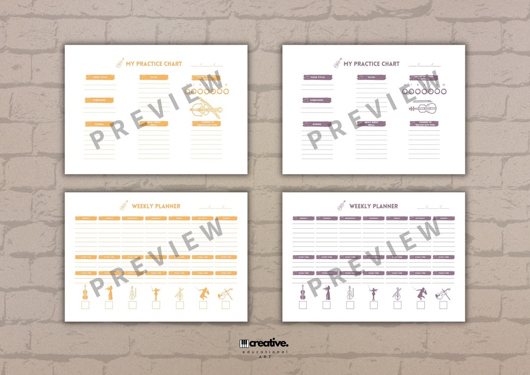 Violin Practice Planner , Violin Weekly Practice Chart, Instrument ...