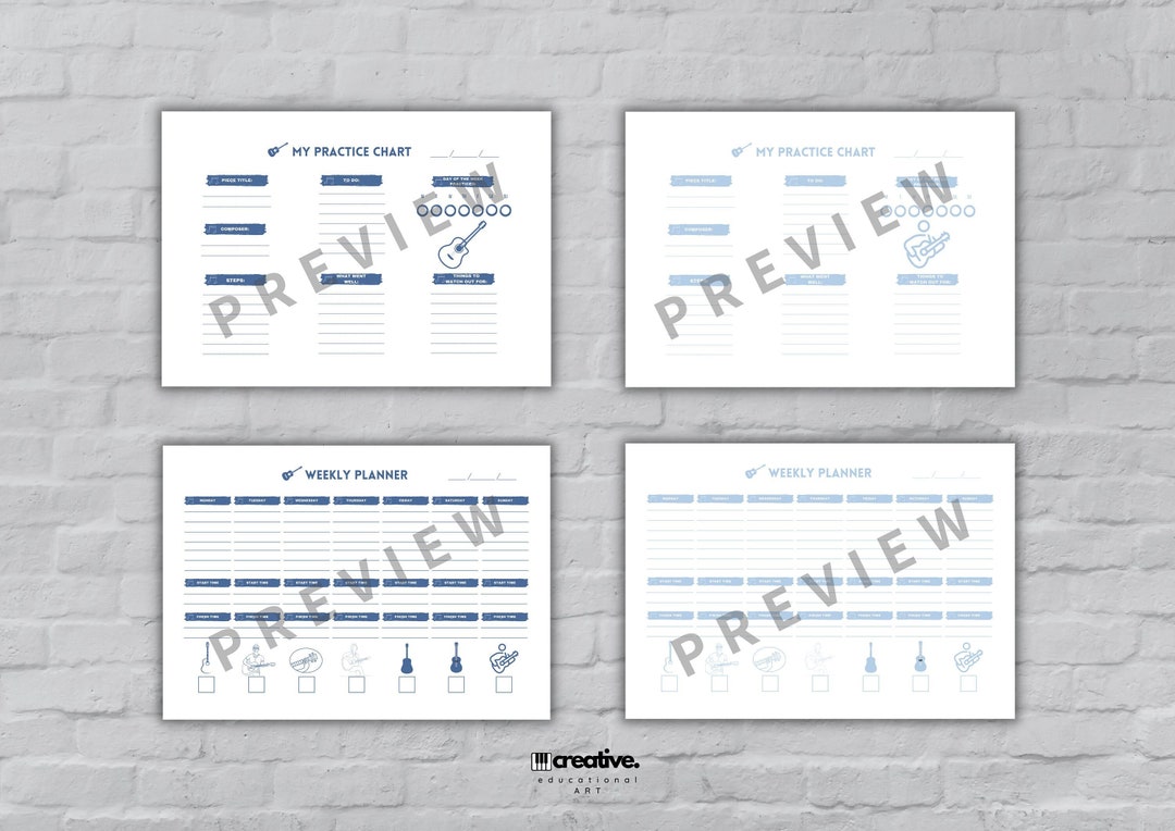 Guitar Practice Planner: Weekly Music Lessons Chart (digital Download ...