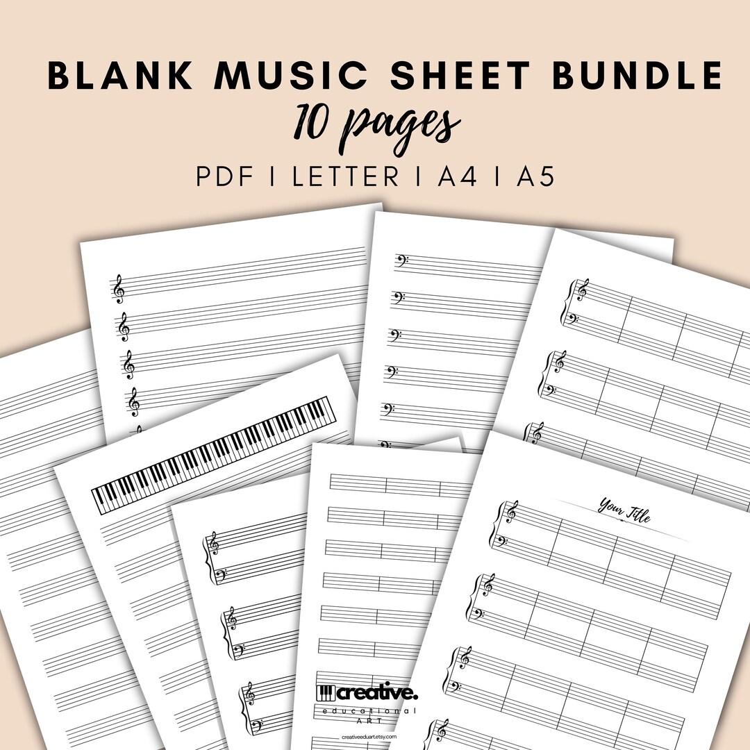 Set of 10 Music Sheet Bundle,printable Sheet Music With Piano for ...