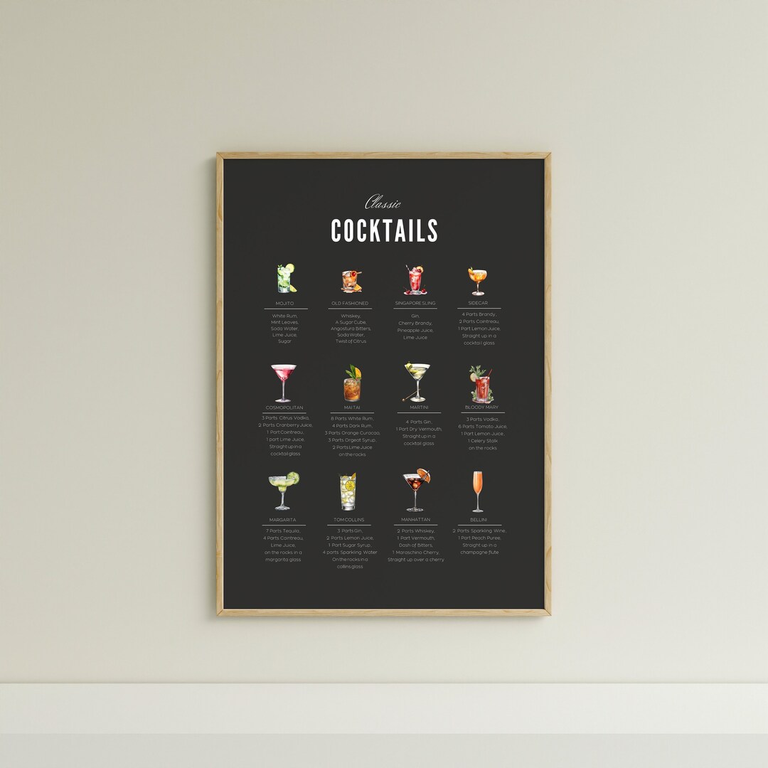 Classic Cocktails Print: Recipe Guide, Bar Art (digital Download) - Etsy