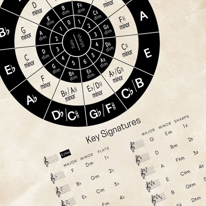 Music Theory Cheat Sheet Poster, Circle of Fifths, Note Scales, Student ...